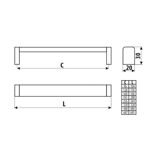 Uchwyt meblowy UA67 - 192 mm Biały + Chrom - KOBAX